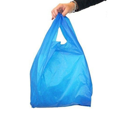 1000 x Strong Blue Plastic Vest Style 11x17x21" Carrier Bags For ...