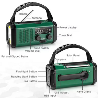 10000mAh Wind Up Solar Radio Hand Crank Emergency FM/AM USB Charger Led ...
