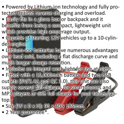 1000A Compact Jump Start Power Pack - Lithium-ion Battery - Overload ...