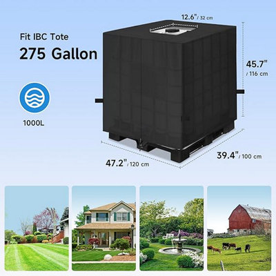 1000L 210D OXFORD CLOTH WATER TANK COVER SUNSCREEN DUSTPROOF IBC WATER ...