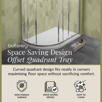 1000mm x 900mm Premium Shower Tray - Left Hand Offset Quadrant - White