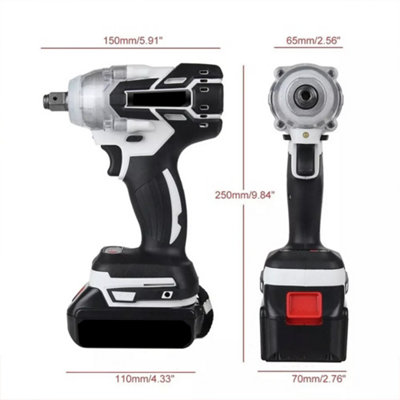 1000Nm 1/2" Cordless Brushless Impact Wrench Driver + 2 Batteries