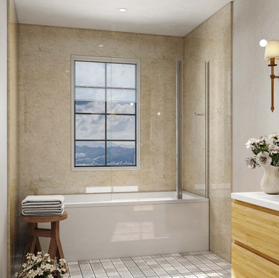 1000x1400mm Bath Shower Screen Bathroom Square Pivot Chrome Reversible ...