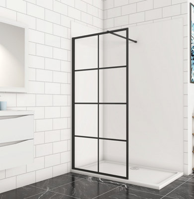 1000x1850mm Matt black Walk In Wet Room Shower Enclosure Cubicle 8mm ...