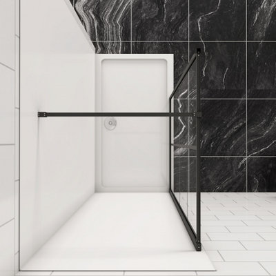 1000x1850mm Matt black Walk In Wet Room Shower Enclosure Cubicle 8mm ...