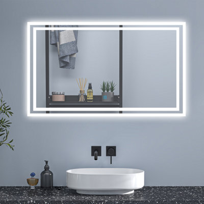 1000x600mm Bathroom Mirror with LED Lights and Anti-fog Function, Touch ...