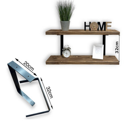 100cm Double Rustic Wooden Shelves Wall-Mounted Shelf with Seated Black ...