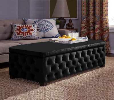 100cm Empire Ottoman Storage Box - Black Plush Velvet Chesterfield ...