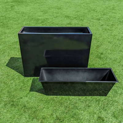 100cm Long Zinc Platinum Black 80cm Tall Trough Planter