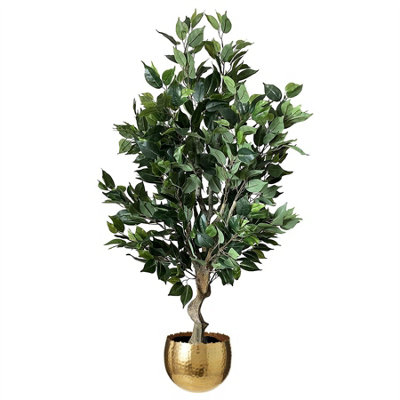 100cm Premium Artificial Ficus Twist Tree Gold Curve Planter | DIY at B&Q