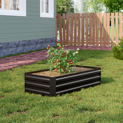 100cm W x 60cm D Galvanized Rectangular Raised Garden Bed Planter Box in Black