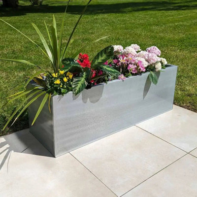 100cm Zinc Galvanised Brushed Silver Trough Planter