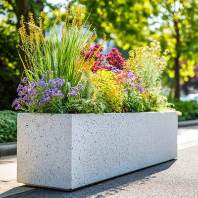 100cm Zinc Galvanised Grey Stone Textured Trough Planter