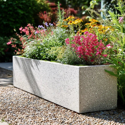 100cm Zinc Galvanised White Stone Textured Trough Planter