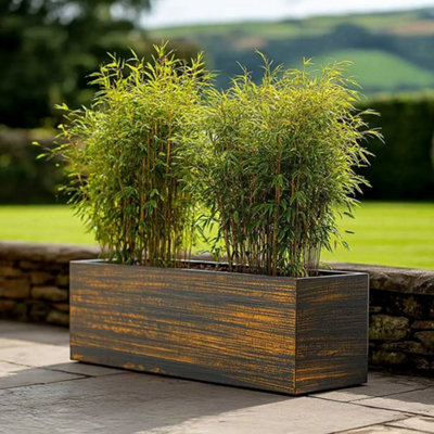 100cm Zinc Hand Finished Brushed Grey & Gold Trough Planter