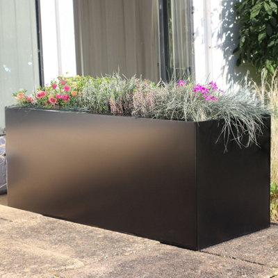 100cm Zinc Matte Black Trough Planter | DIY at B&Q