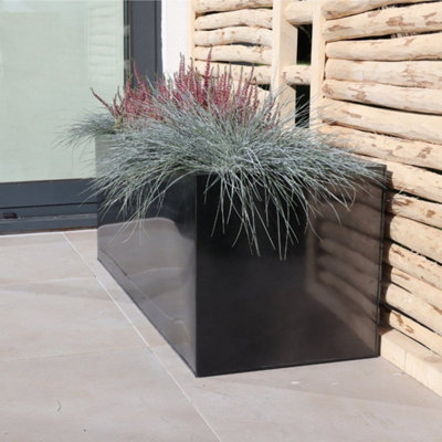 100cm Zinc Matte Black Trough Planter