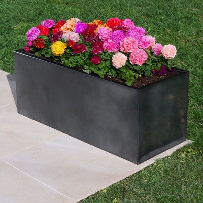 100cm Zinc Platinium Black Trough Planter | DIY at B&Q