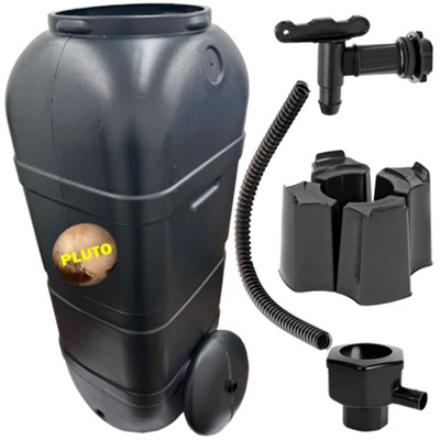 100L BLACK SLIM LINE SPACE SAVING WATER BUTT KIT FOR OUTDOOR GARDENS ...