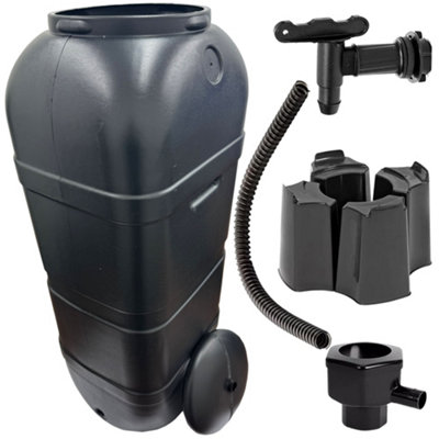 100L BLACK SLIM LINE SPACE SAVING WATER BUTT KIT FOR OUTDOOR GARDENS ...