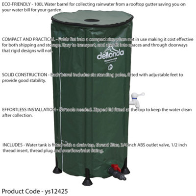 100L Collapsible Garden Water Butt with Drain Tap - Perfect Outdoor ...