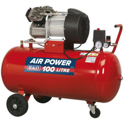 100L Direct Drive Air Compressor - V-Twin Pump - 3 hp Heavy Duty ...