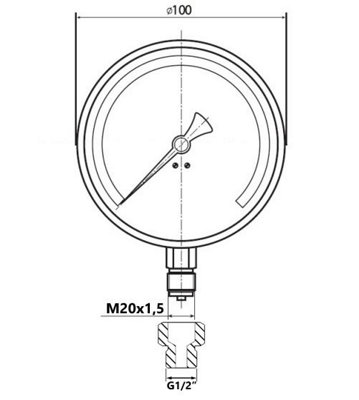 100mm 1 Bar Side Entry Manometer Pressure Gauge M20x1,5 + 1/2" BSP ...