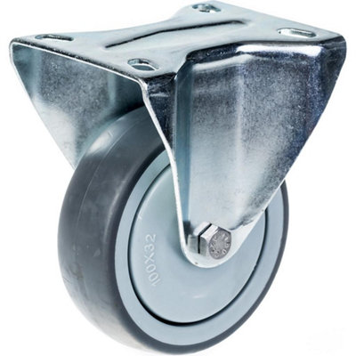 100mm 4" castor grey rubber tyre fixed strong 110kg capacity