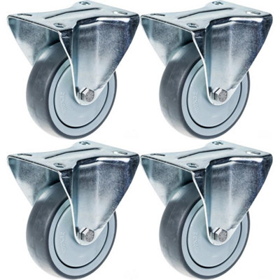 100mm 4" castor grey rubber tyre fixed strong 440kg capacity, set of 4