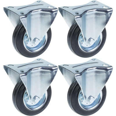 100MM 4" CASTOR RUBBER TYRE, FIXED, STRONG 360KG CAPACITY, SET OF 4