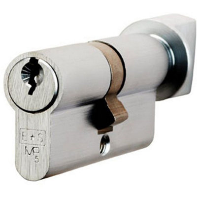 100mm EURO Cylinder Lock & Thumb Turn 5 Pin Satin Chrome Fire Rated ...