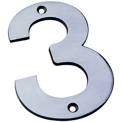 100mm Front Door Numerals '3' 85.5mm Fixing Centres Satin Stainless ...