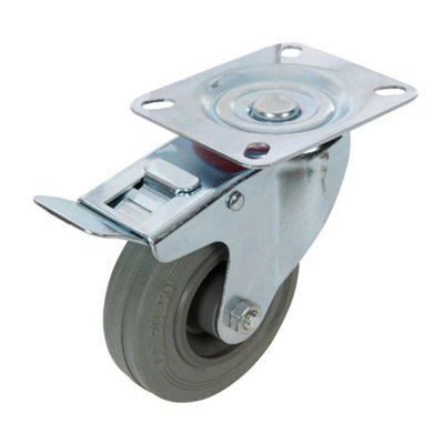 100mm RUBBER Swivel Castor Wheel & BRAKE 70KG Limit Non Marking Spare ...