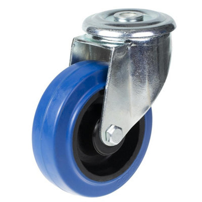 100mm swivel castor with blue elastic rubber on nylon centre wheel