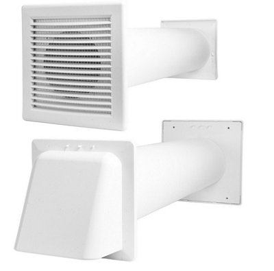 100mm Through Wall Vent Ventilation Kit Grille Pipe PVC Hooded Cover ...