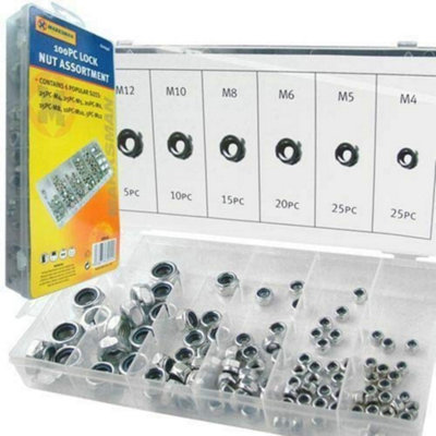 100pc Locknuts Assortment In Case Steel Nylon Spare Bolts Lock Nut ...