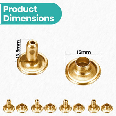 100pcs Double Cap Tubular Rivets, Gold - 15mm x 13.5mm