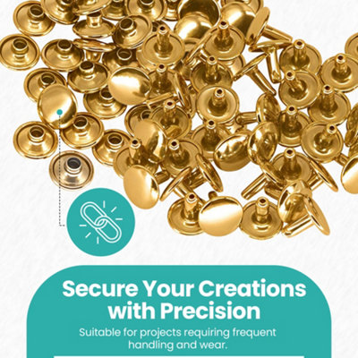 100pcs Double Cap Tubular Rivets, Gold - 15mm x 13.5mm