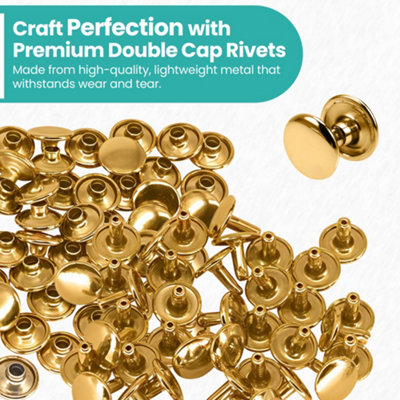 100pcs Double Cap Tubular Rivets, Gold - 15mm x 13.5mm