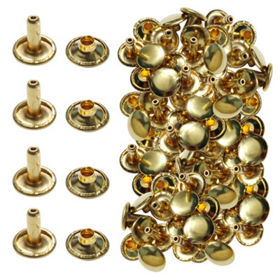 100pcs Gold Double Cap Tubular Rivets for DIY Crafts, Sewing, 10mm