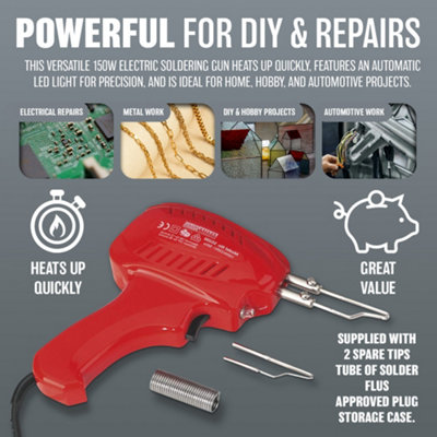 100W SOLDERING GUN KIT IN CASE PLUG BRIGHT LAMP 230V ELECTRICAL TOOLS TIPS