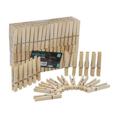 102 Wooden Clothes Pegs Traditional Birch Wood Laundry Washing Line ...