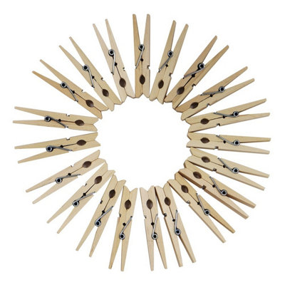 102 Wooden Clothes Pegs Traditional Birch Wood Laundry Washing Line ...