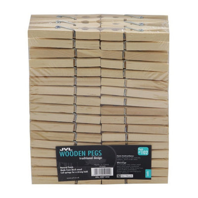102 Wooden Clothes Pegs Traditional Birch Wood Laundry Washing Line ...