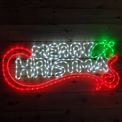 102 x 44cm Merry Christmas Red & White Rope Light Silhouette with ...