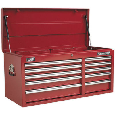 1025 x 435 x 495mm RED 10 Drawer Topchest Tool Chest Lockable Storage ...