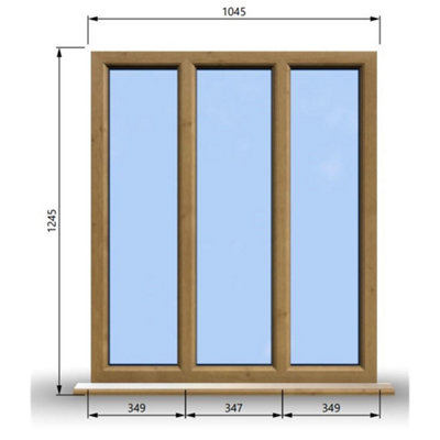 1045mm (W) x 1245mm (H) Wooden Stormproof Window - 3 Pane Non-Opening ...