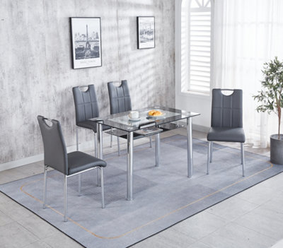 105 cm Black Compact Dining Table with 4 Black Faux Leather Dining ...