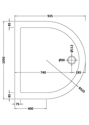 1050mm Premium D Shape Shower Tray - White