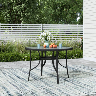 105cm Dia Round Outdoor Garden Coffee Table with Rippled Tempered Glass ...